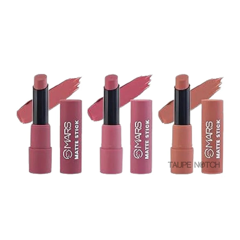Mars Matte Lipsticks Box | Set of 3 - 02 Peaches And Nudes – Taupe Notch